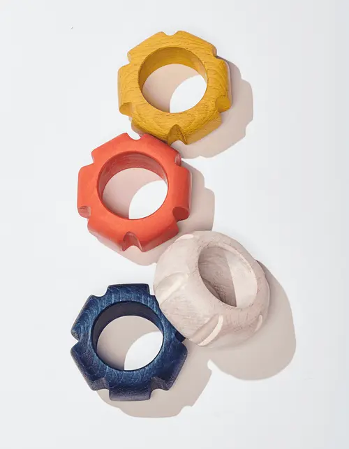 TORTUGA FORMA Handpainted Asterisk Napkin Rings Set Of 4 - Bold Assorted