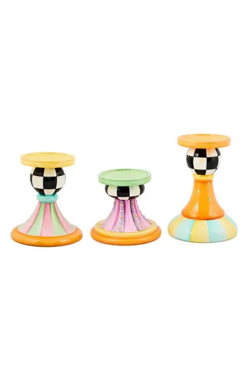 MACKENZIE-CHILDS Trick Or Treat Set Of 3 Pillar Candleholders