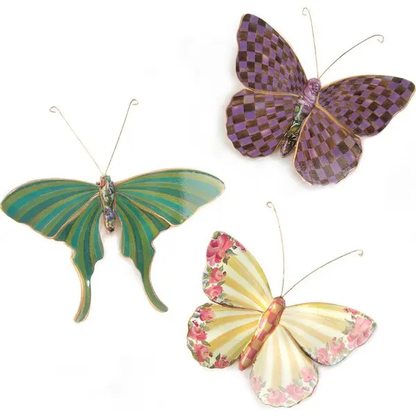 MACKENZIE-CHILDS Set Of 3 Assorted Field Butterfly Wall Decor - Purple