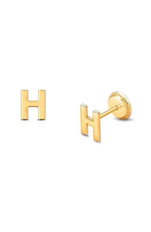 TINY BLESSINGS 14k Gold Initial Stud Earrings - 14k Gold - H