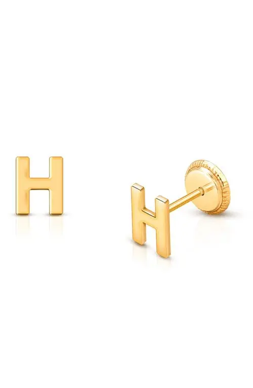 TINY BLESSINGS 14k Gold Initial Stud Earrings - 14k Gold - H