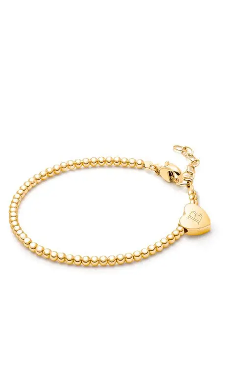 TINY BLESSINGS 14k Gold Dainty Heart & Engraved Initial Bracelet - 14k Gold - B