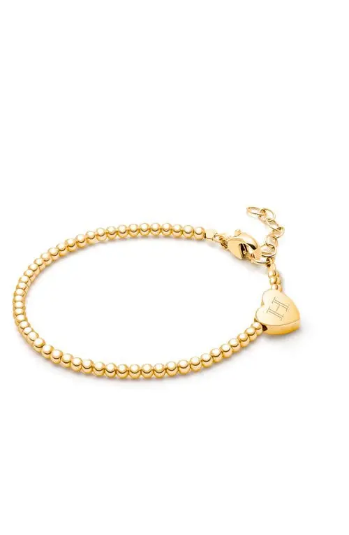 TINY BLESSINGS 14k Gold Dainty Heart & Engraved Initial Bracelet - 14k Gold - H