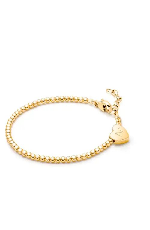 TINY BLESSINGS 14k Gold Dainty Heart & Engraved Initial Bracelet - 14k Gold - N