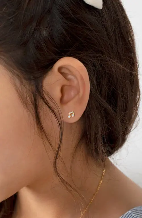 TINY BLESSINGS 14k Gold Music Notes Stud Earrings