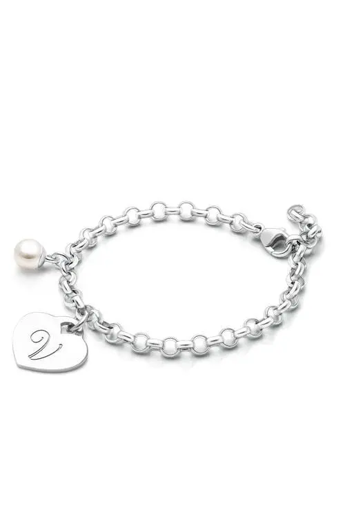 TINY BLESSINGS Sterling Silver Classic Charm Bracelet & Engraved Initial - Silver - V