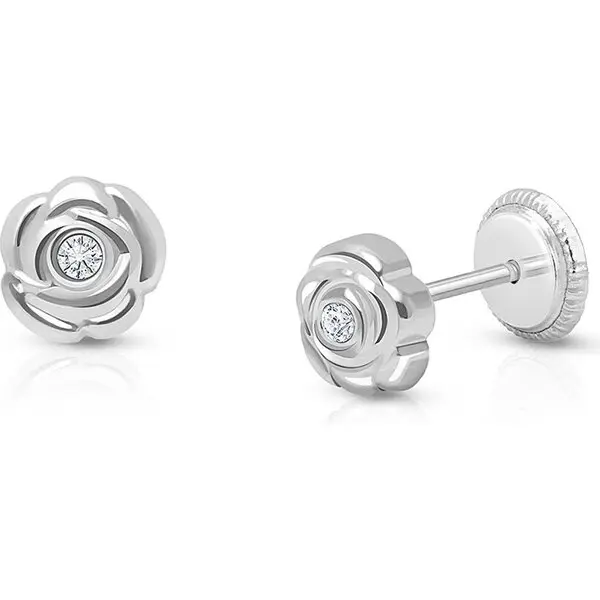 TINY BLESSINGS 14k Gold Rose Stud Earrings - 14k White Gold