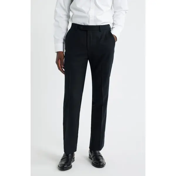 HERITAGE GOLD Water-resistant Flat Front Stretch Wool Suit Trousers - Black