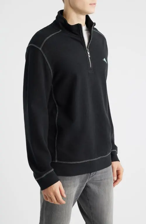 Tommy Bahama Textured Cotton & Lyocell Half Zip Pullover - Black