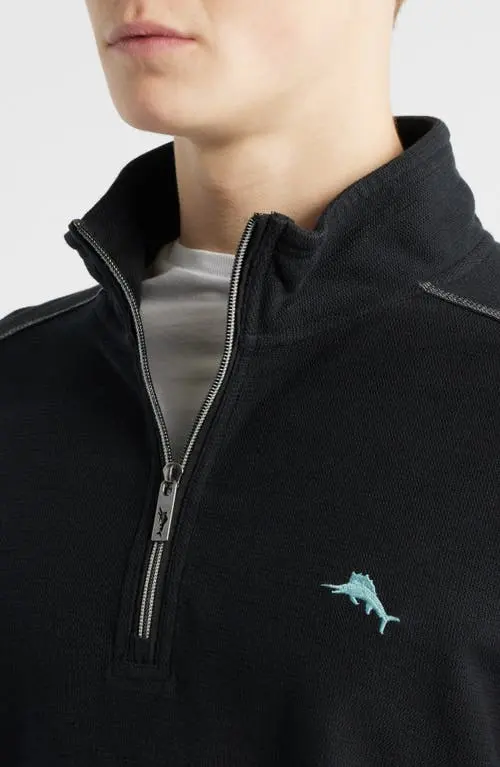 Tommy Bahama Textured Cotton & Lyocell Half Zip Pullover - Black