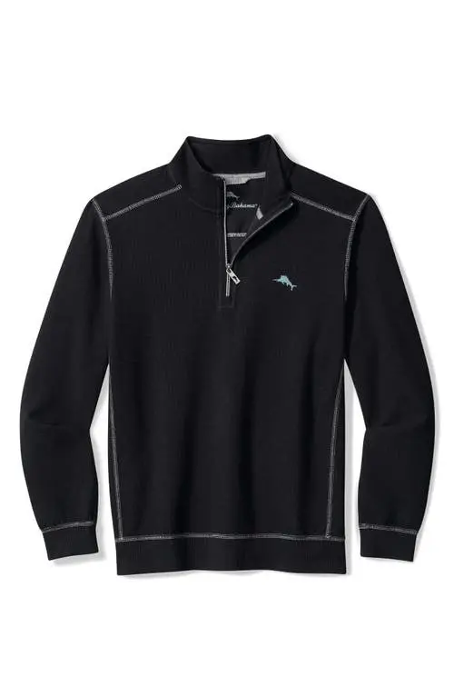 Tommy Bahama Textured Cotton & Lyocell Half Zip Pullover - Black