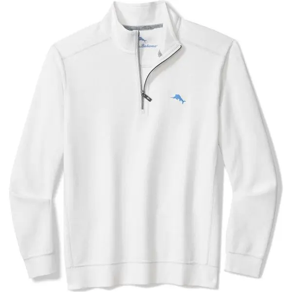 Tommy Bahama Textured Cotton & Lyocell Half Zip Pullover - White