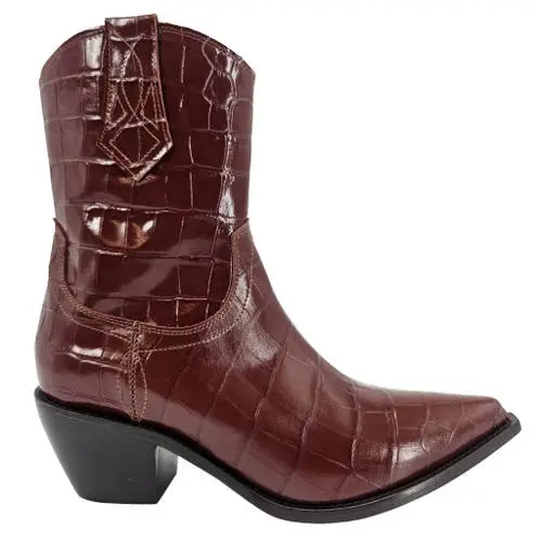 MADISON MAISON Croc Embossed Pointy Ankle Boot - Black