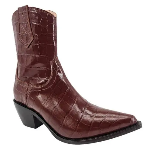 MADISON MAISON Croc-embossed Leather Ankle Boots