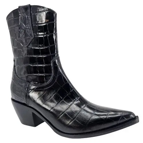 MADISON MAISON Croc-embossed Leather Ankle Boots - Black