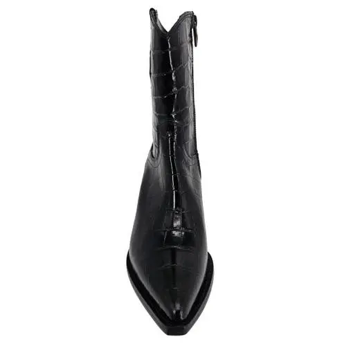 MADISON MAISON Croc-embossed Leather Ankle Boots - Black