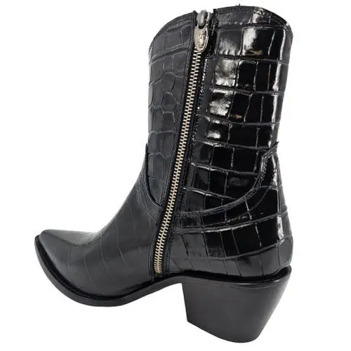 MADISON MAISON Croc-embossed Leather Ankle Boots - Black