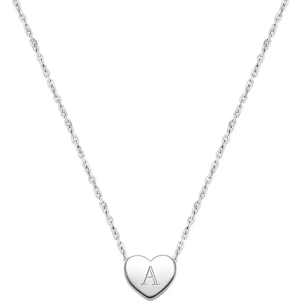 TINY BLESSINGS Sterling Silver Mini Sliding Heart & Engraved Initial Necklace - Silver - A