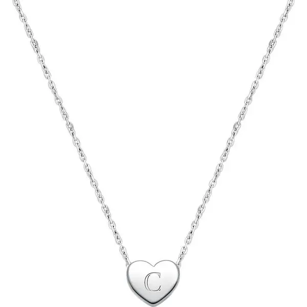 TINY BLESSINGS Sterling Silver Mini Sliding Heart & Engraved Initial Necklace - Silver - C