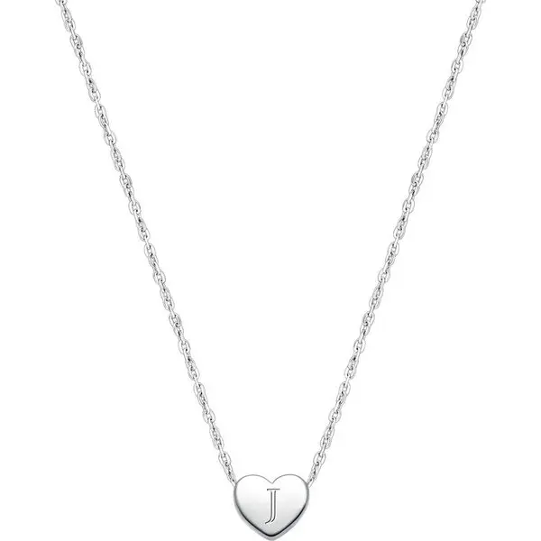 TINY BLESSINGS Sterling Silver Mini Sliding Heart & Engraved Initial Necklace - Silver - J