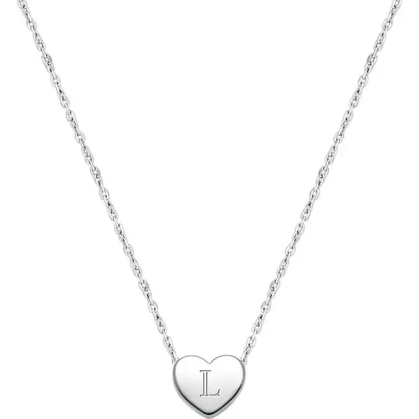 TINY BLESSINGS Sterling Silver Mini Sliding Heart & Engraved Initial Necklace - Silver - L