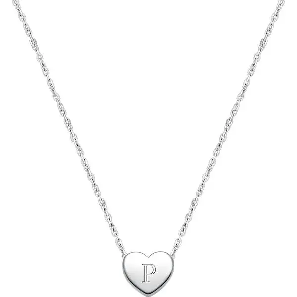 TINY BLESSINGS Sterling Silver Mini Sliding Heart & Engraved Initial Necklace - Silver - P