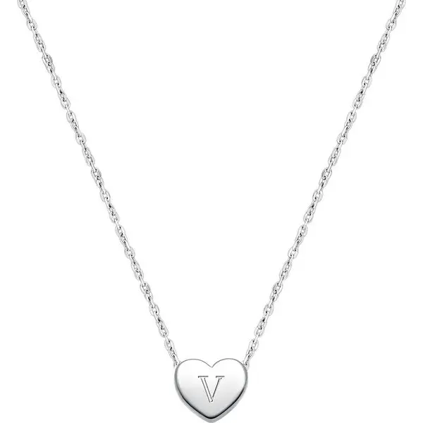TINY BLESSINGS Sterling Silver Mini Sliding Heart & Engraved Initial Necklace - Silver - V