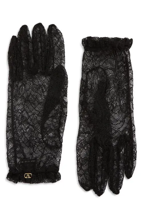 Valentino Garavani Vlogo Sheer Floral Lace Gloves - Nero/oro