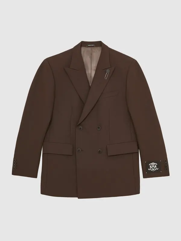 REISS Elder Monogram Relaxed Double-breasted Blazer - Brown