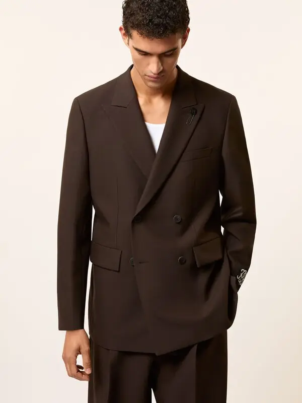REISS Elder Monogram Relaxed Double-breasted Blazer - Brown