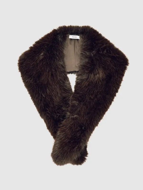 REISS Flora Faux-fur Collar - Chocolate