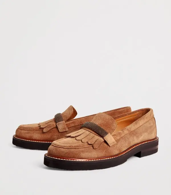 Eleventy Suede Embellished Loafers