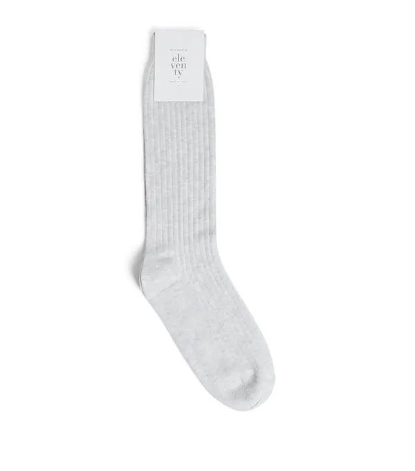 Eleventy Ribbed Cotton-blend Crew Socks - Grey
