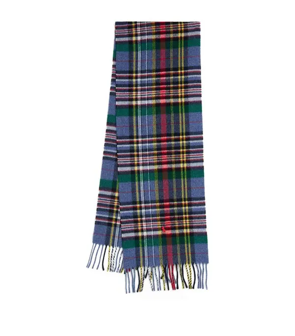 Ralph Lauren Wool Check Fringed Scarf - Blue