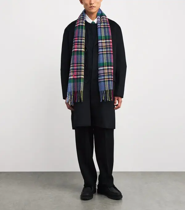 Polo Ralph Lauren Wool Check Fringed Scarf - Blue