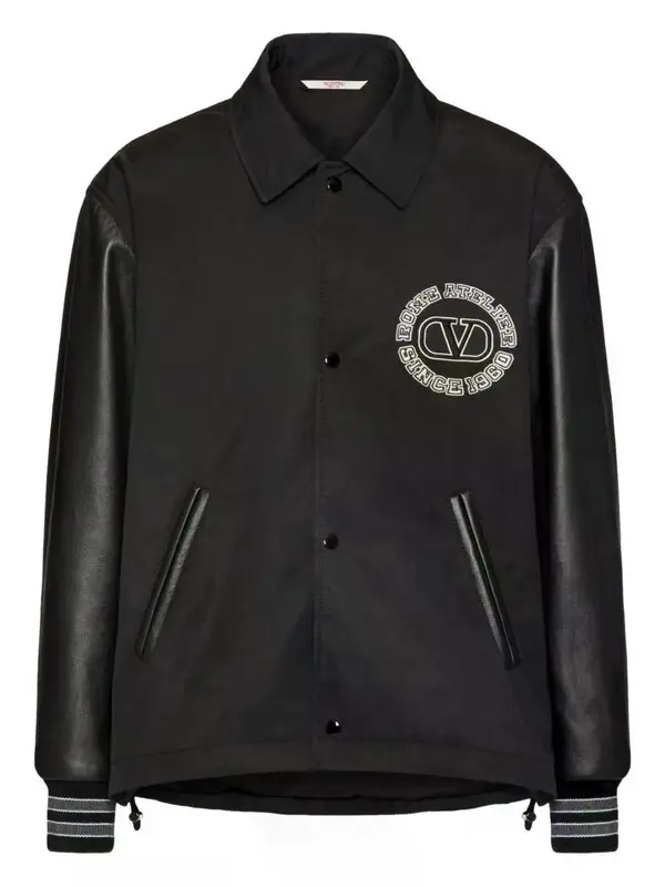 Valentino Garavani Nylon Sports Jacket With Leather Sleeves And Patch