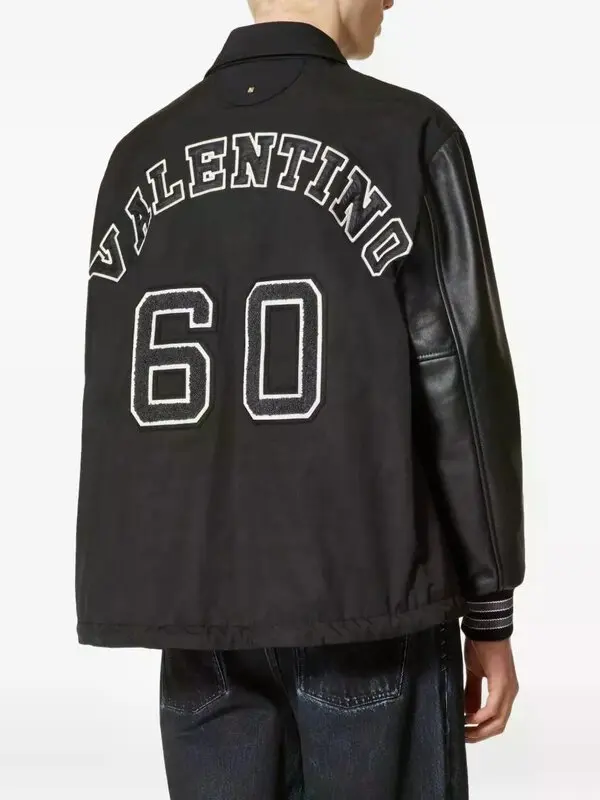 Valentino Garavani Nylon Sports Jacket With Leather Sleeves And Patch