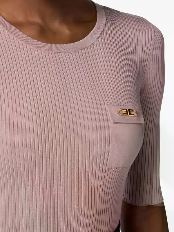 Elisabetta Franchi Ribbed Knit Top With Breast Pocket