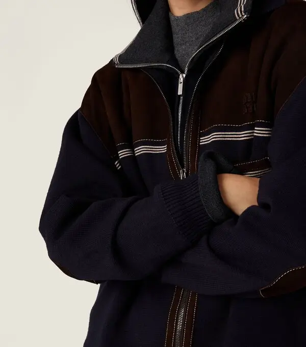 Miu Miu Wool Suede-trim Cardigan - Blue