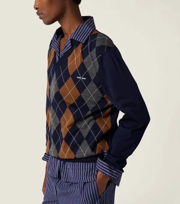 Miu Miu Wool Argyle Sweater - Blue