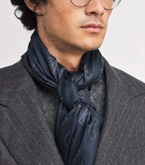 Giorgio Armani Silk Jacquard Stole Scarf - Blue