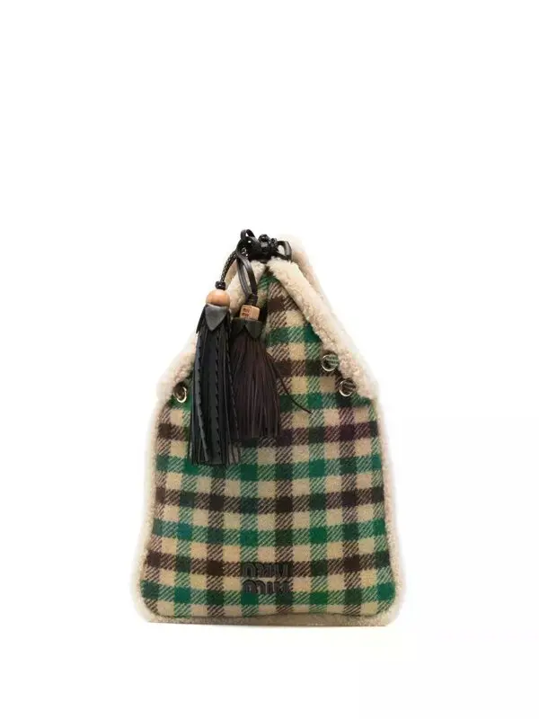 Miu Miu Tartan Shearling-trim Pouch Bag