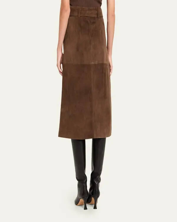 Veronica Beard Alexie Suede Midi Skirt - Mocha