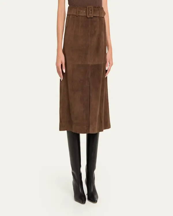 Veronica Beard Alexie Suede Midi Skirt - Mocha