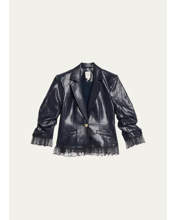 Cinq À Sept Lace-trim Vegan Leather Blazer - Navy/navy
