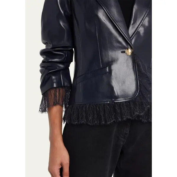 Cinq À Sept Lace-trim Vegan Leather Blazer - Navy/navy