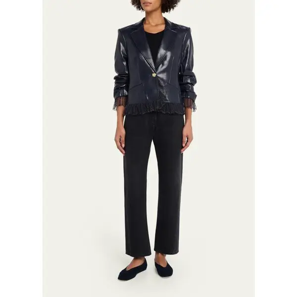 Cinq À Sept Lace-trim Vegan Leather Blazer - Navy/navy
