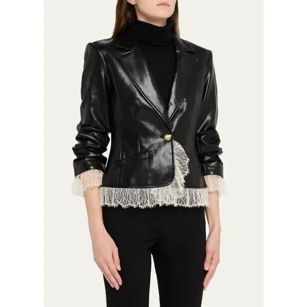 Cinq À Sept Lace-trim Vegan Leather Blazer - Navy/navy
