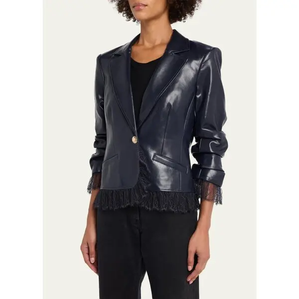 Cinq À Sept Lace-trim Vegan Leather Blazer - Navy/navy