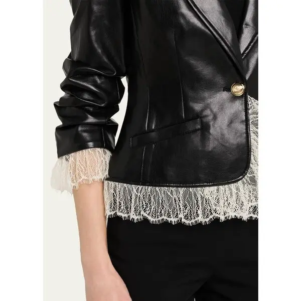 Cinq À Sept Lace-trim Vegan Leather Blazer - Navy/navy